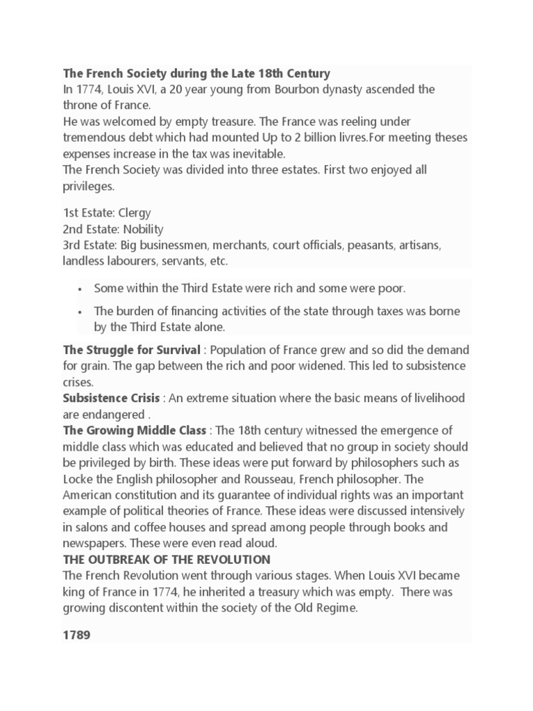 The French Society During The Late 18th Century | PDF | French ...