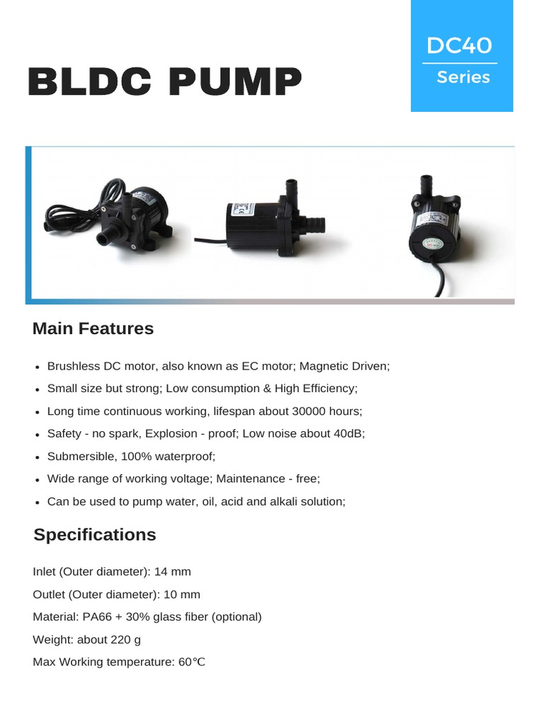 Brushless DC Water Pump Series DC40: Technical Specifications and ...