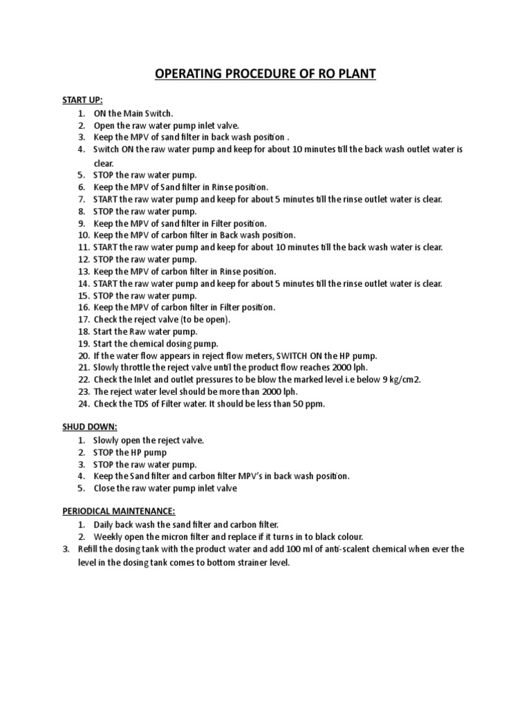 RO Plant Operation Guide | PDF | Science & Mathematics