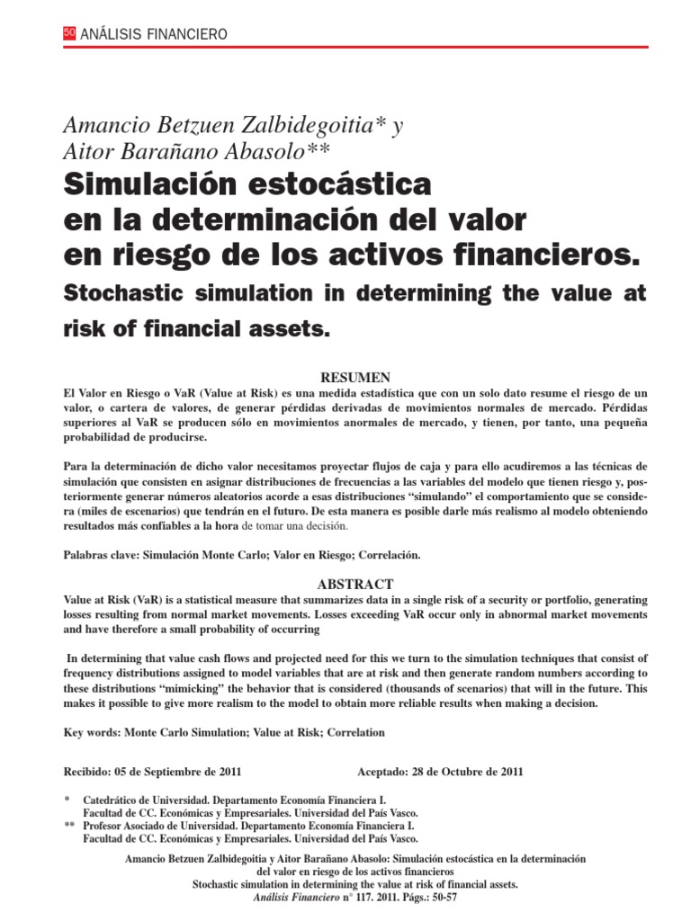 Simulación Estocástica en La Determinación Del Valor en Riesgo de Los ...
