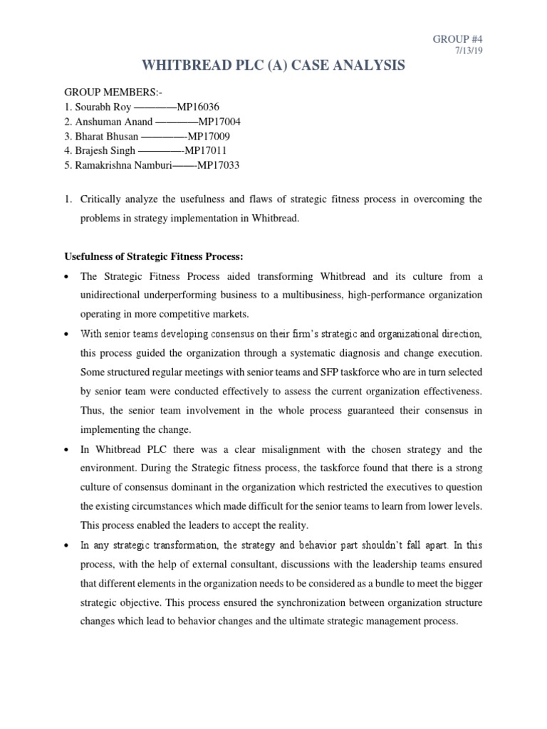 Whitbread PLC Case Analysis | PDF | Strategic Management | Leadership