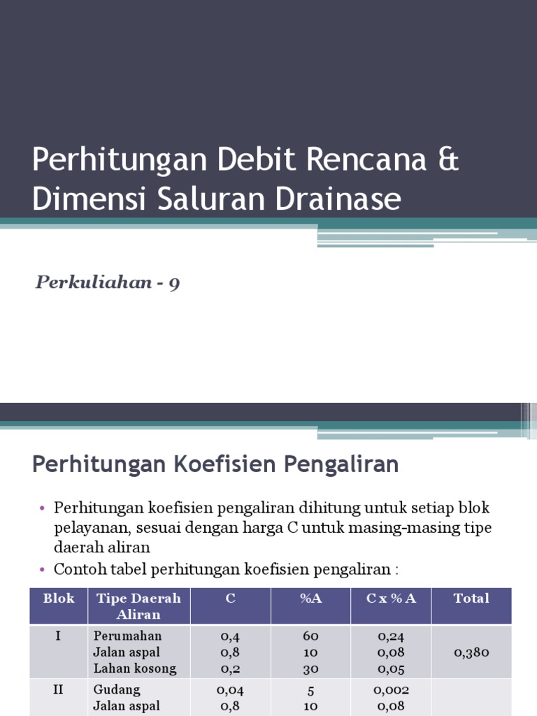 Perhitungan Debit Rencana & Dimensi Saluran Drainase - 9-1 PDF | PDF