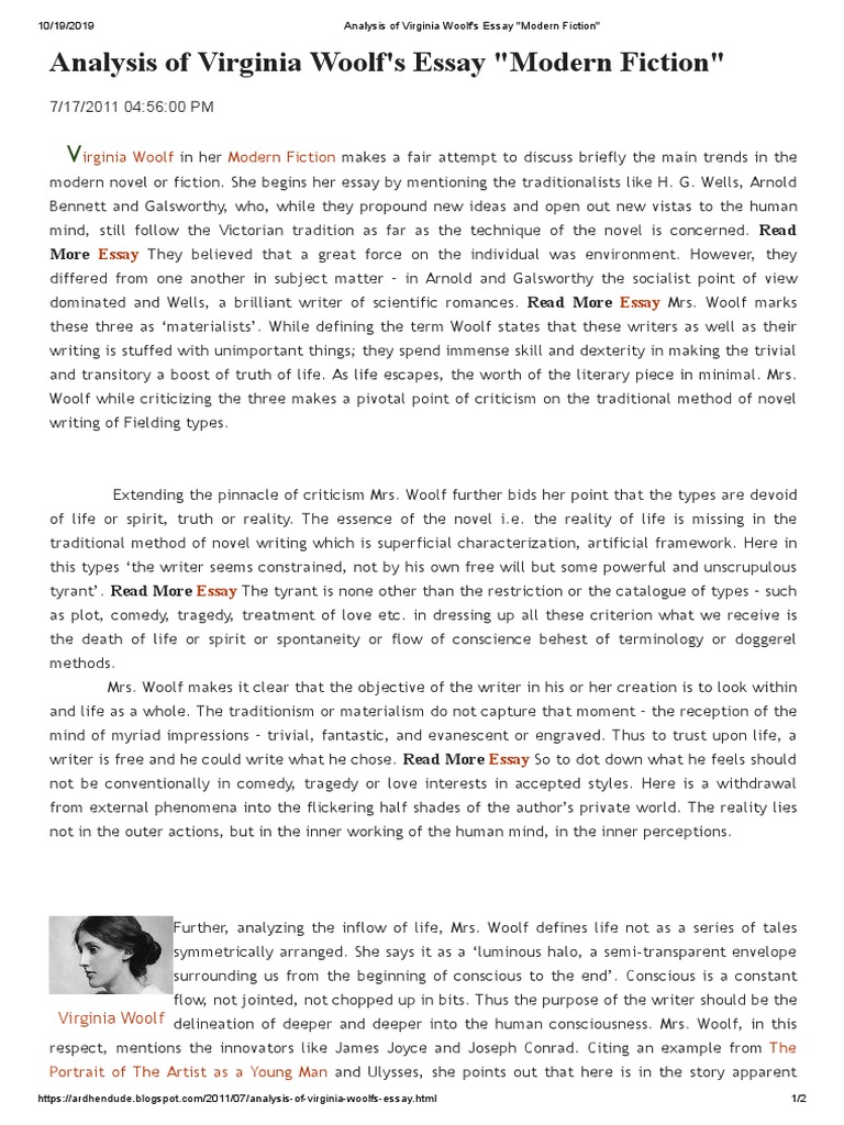 Analysis of Virginia Woolf's Essay - Modern Fiction | PDF | Virginia ...