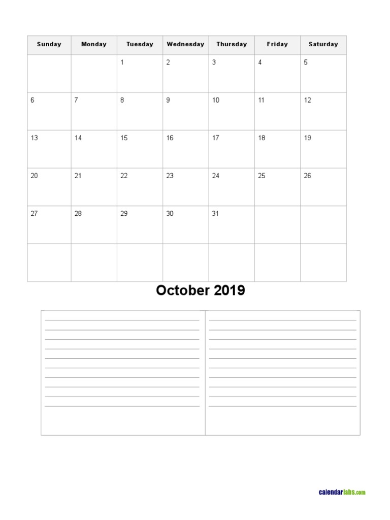 October 2019 Weekly Calendar | PDF