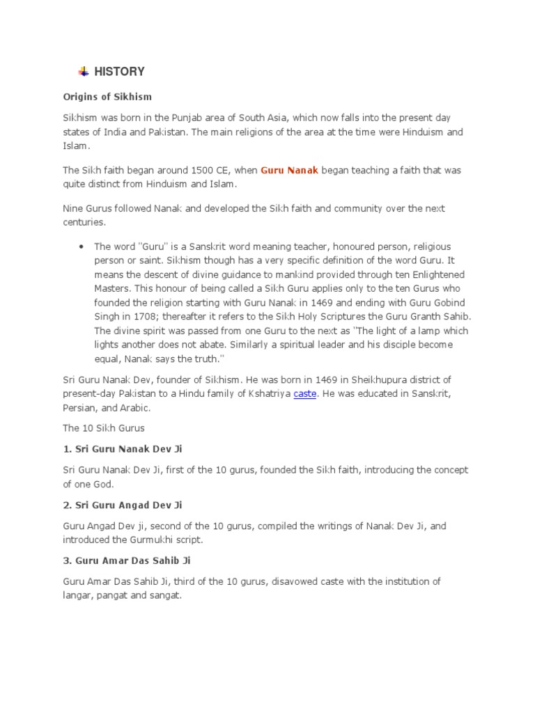 History: Origins of Sikhism | PDF | Guru Nanak | Guru Granth Sahib