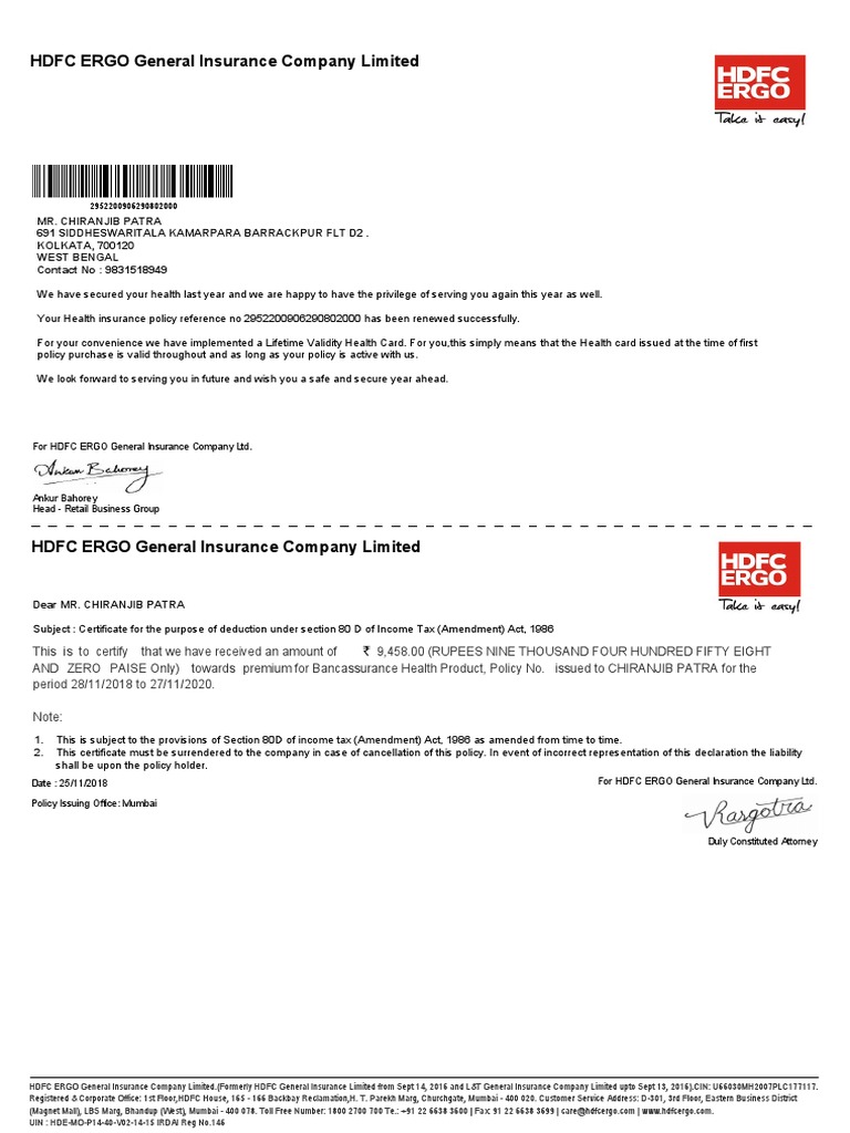 HDFC ERGO General Insurance Company Limited | PDF | Insurance Policy ...