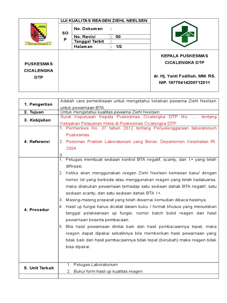 8.1.7.1 Sop Uji Kualitas Reagen ZN | PDF