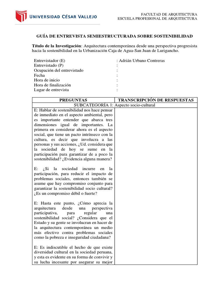 Guía de Entrevista Semiestructurada Sobre Sostenibilidad | PDF | Sustentabilidad | Diversidad ...