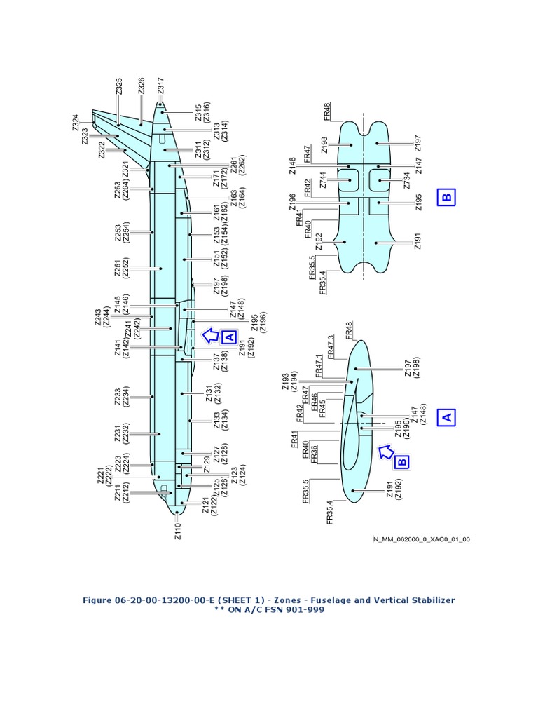Zoning Diagram of Fuselage and Vertical Stabilizer for Aircraft with ...