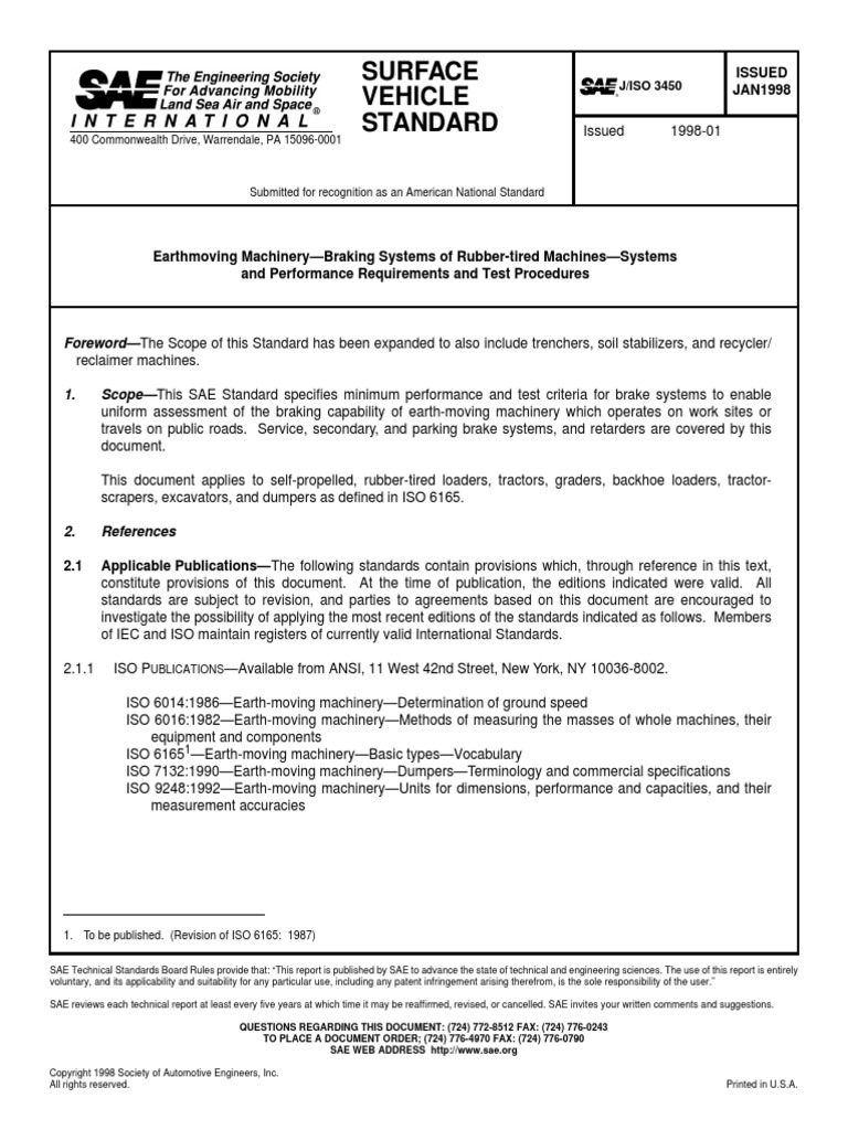 Surface Vehicle Standard: Issued JAN1998 | PDF | Brake | Machines