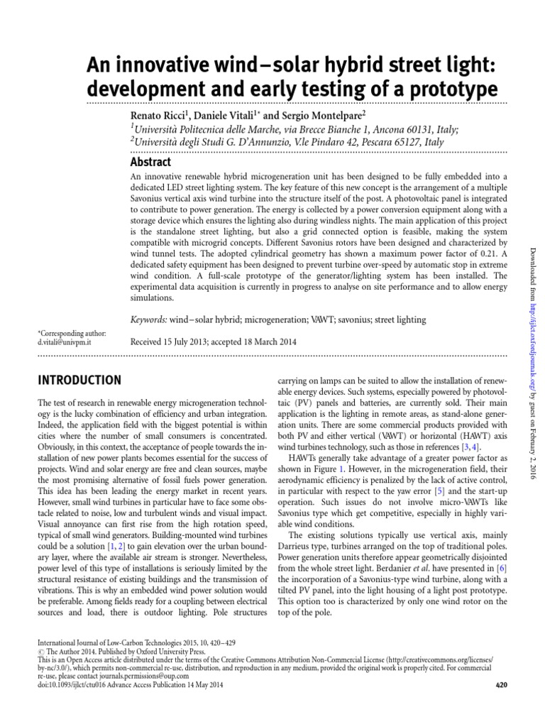 An Innovative Wind-Solar Hybrid Street Light - Development and Early ...