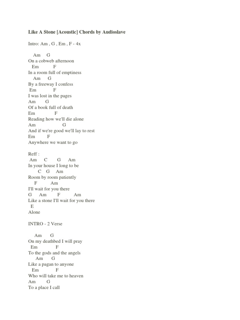 Like A Stone (Acoustic) Chords by Audioslave | PDF