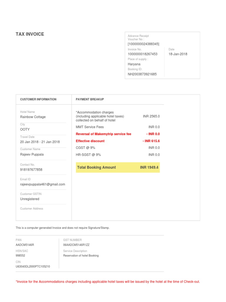 NH2003873921685.INDIA CustomerInvoice | PDF | Invoice | Services ...