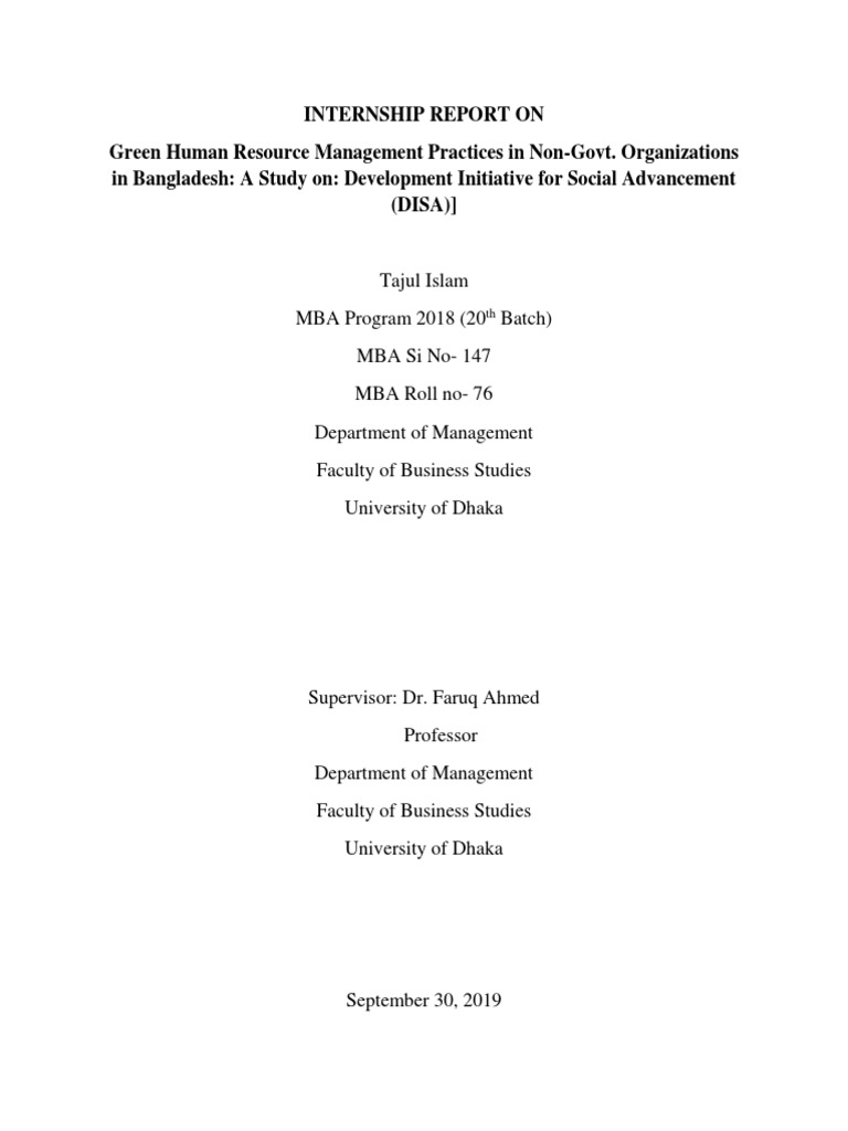 Internship Report On Green HRM | PDF | Human Resource Management ...