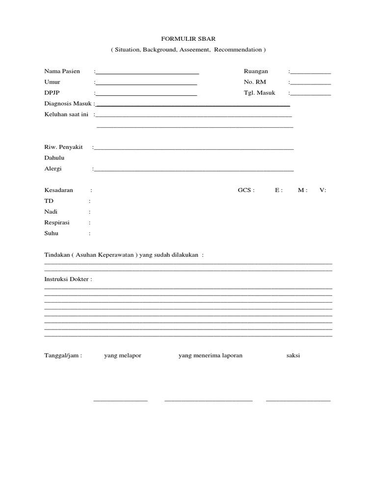 FORMULIR SBAR Ugd | PDF