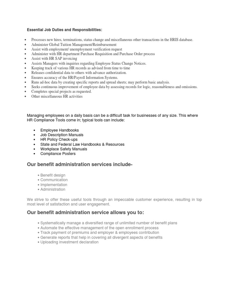 Essential Job Duties and Responsibilities | PDF