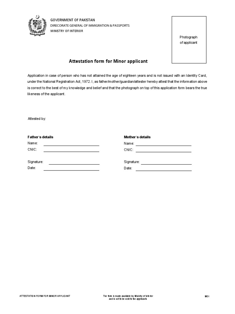 Attestation Form-Minor Applicant | PDF