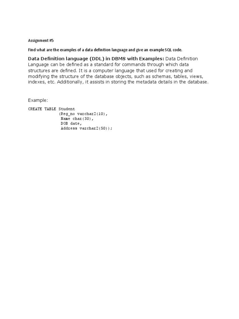 Data Definition Language (DDL) in DBMS With Examples: Data Definition | PDF