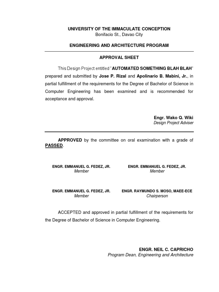 Automated Design Project Approval Document | PDF