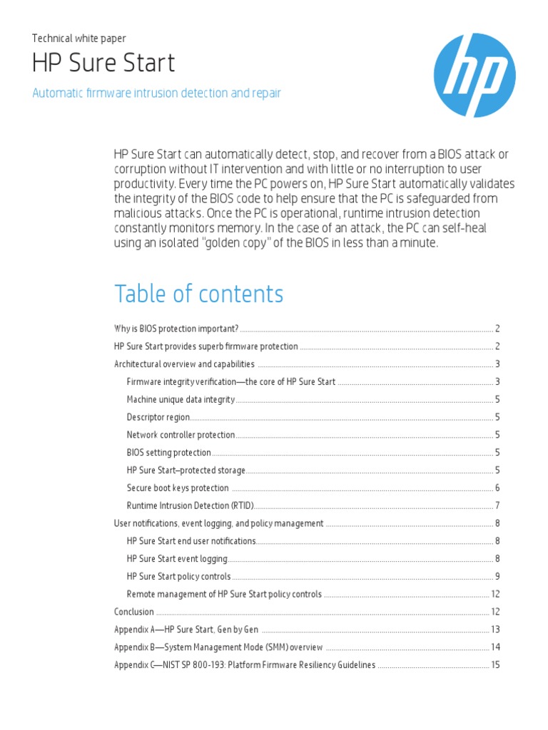 HP BIOS Sure Start - Technical White Paper - 4AA7-4554ENW | PDF | Bios ...