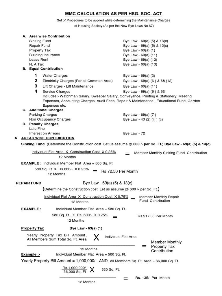Housing Society Maintenance Charges As Per Bye Law | PDF | Property Tax ...