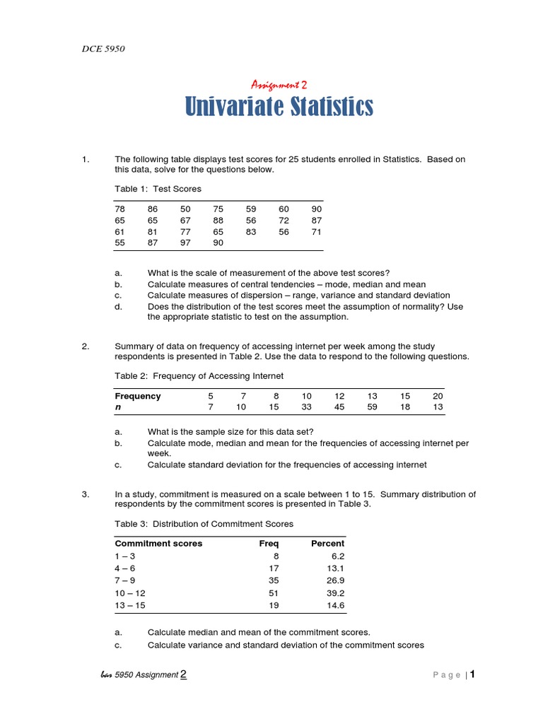 5950 Assignment 2 Univariate Statistics | PDF