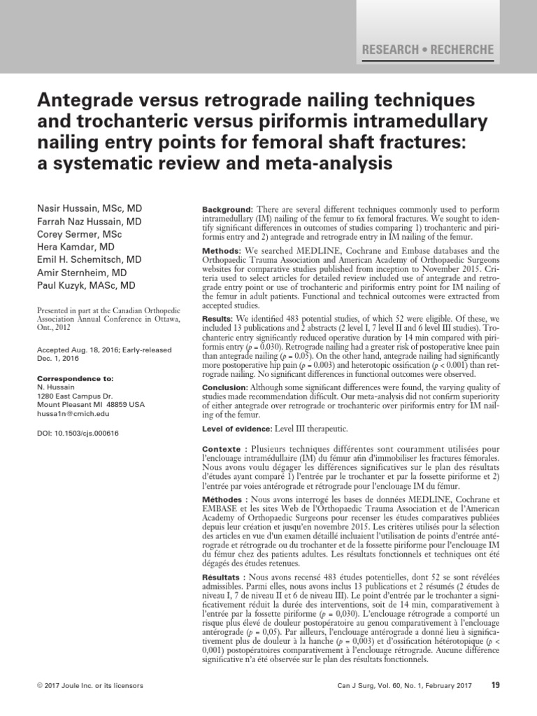 Antegrade Versus Retrograde Nailing Techniques | PDF | Standard ...