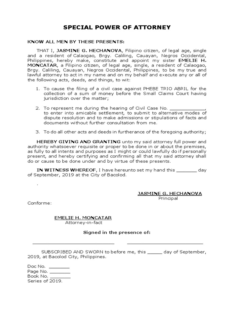 SPA Small Claims | PDF | Power Of Attorney | Separation Of Powers