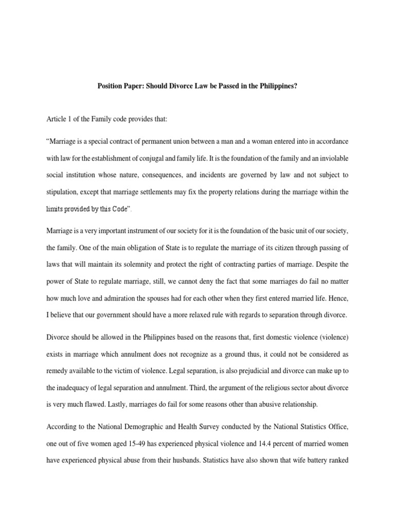 Position Paper On Divorce | PDF | Marriage | Divorce
