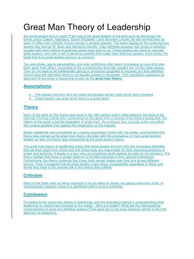 Great Man Theory of Leadership | PDF | Leadership | Epistemology