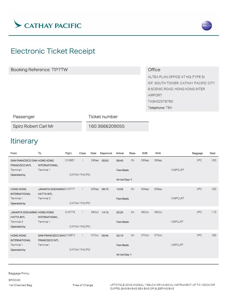 Spirz Robert Carl MR 29sep Sfo PDF | PDF | Business Class | Baggage