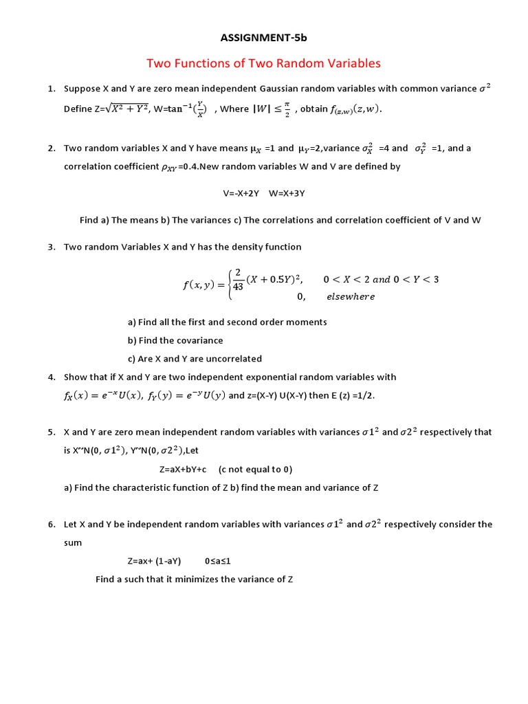 Two Functions of Two Random Variables: Assignment-5B | PDF