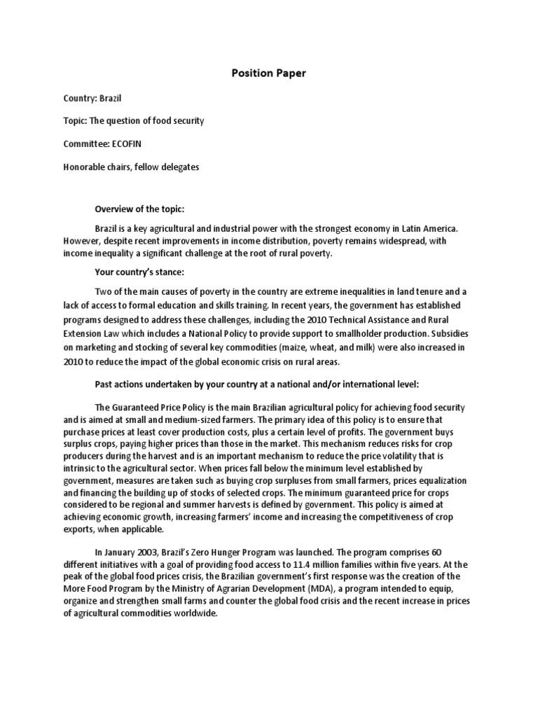 Position Paper: Overview of The Topic | PDF | Agriculture | Food Security