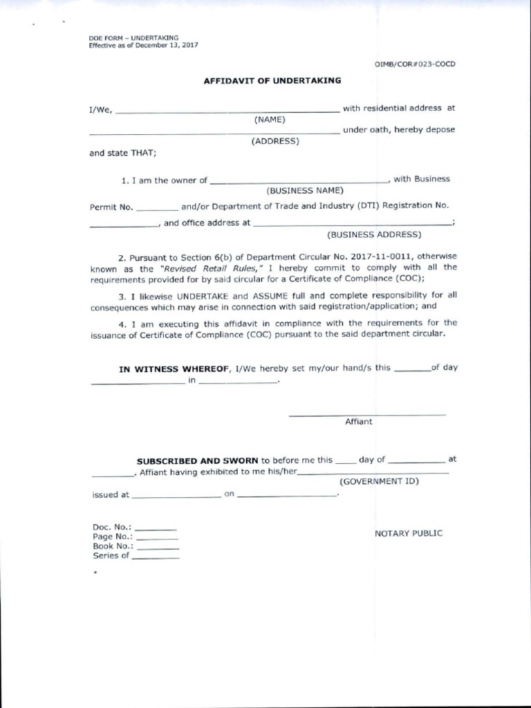 Coc Doe Affidavit Undertaking | PDF