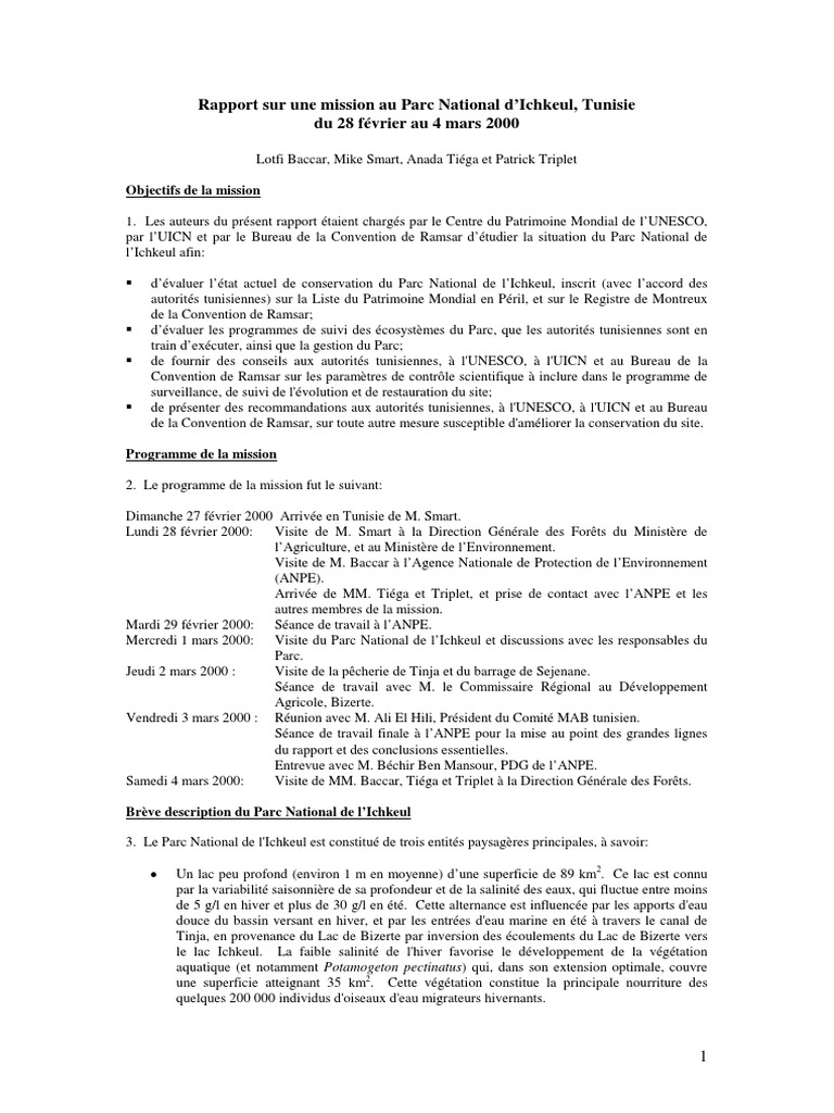 Conservation du Parc Ichkeul | PDF | Site du patrimoine mondial | Marais