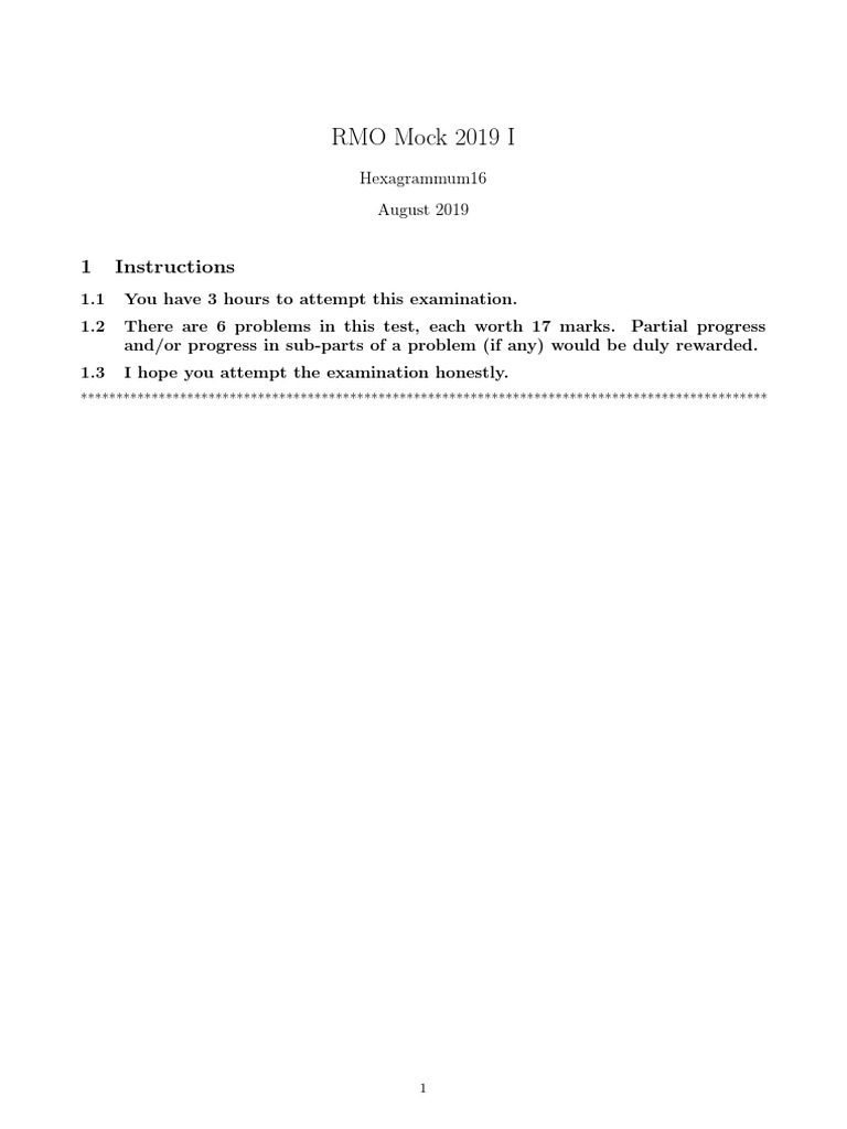 RMO Mock 2019 I: 1 Instructions | PDF | Triangle | Euclidean Plane Geometry