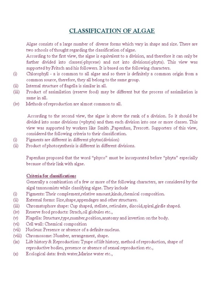 Algae Classification Overview and Criteria | PDF | Algae | Chloroplast