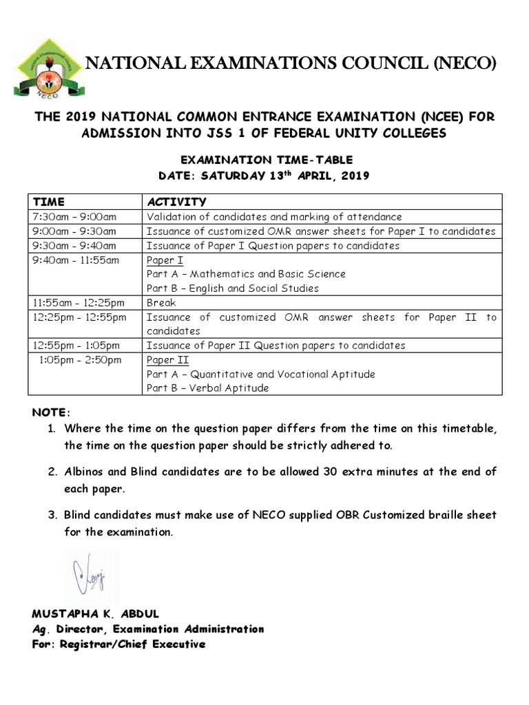 National Examinations Council (Neco) | PDF