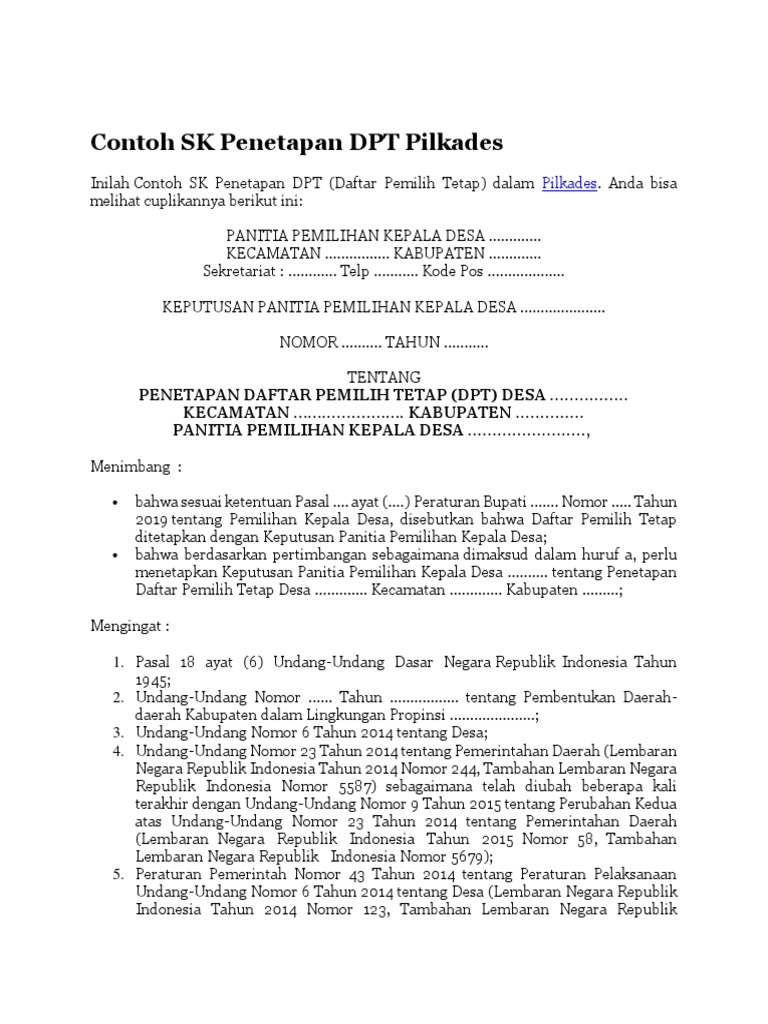 Contoh SK Penetapan DPT Pilkades | PDF