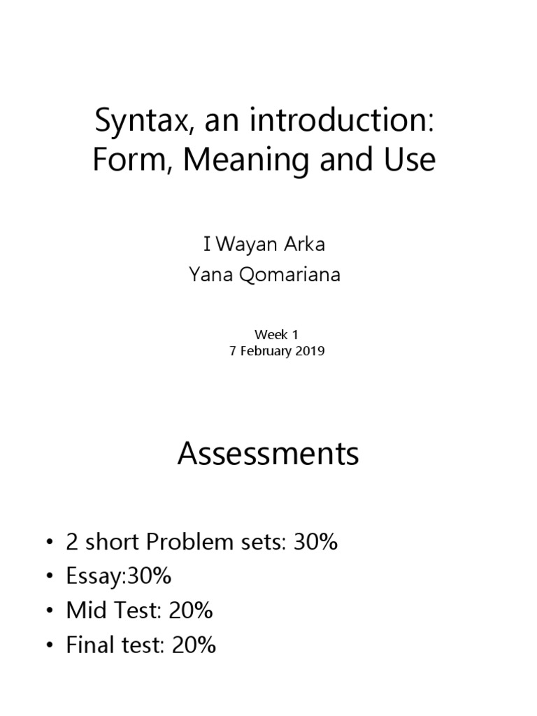 Syntax, An Introduction: Form, Meaning and Use: I Wayan Arka Yana ...