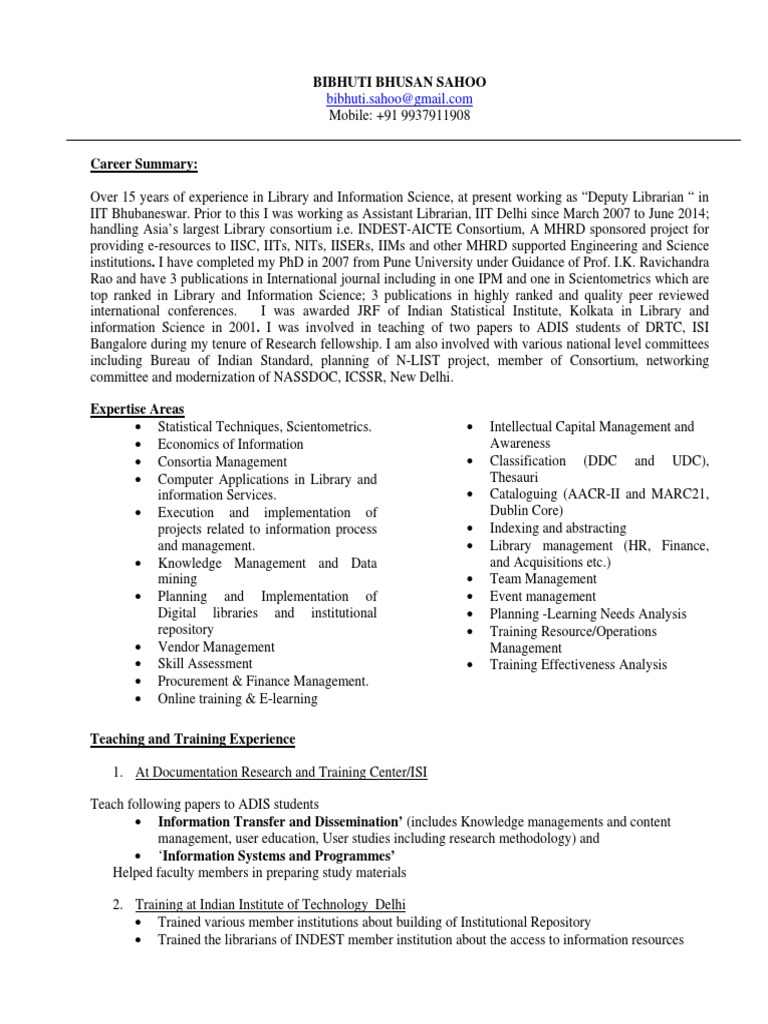 Bibhuti Bhusan Sahoo | PDF | Libraries | Librarian