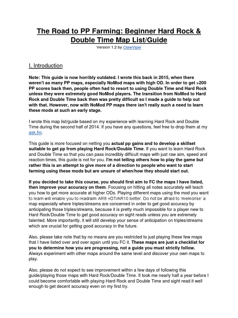 Road To PP Farming - Beginner Hard Rock & Double Time Map List - Guide ...