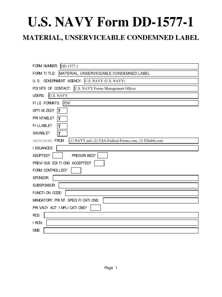 Us Navy Form DD 1577 1 PDF | PDF