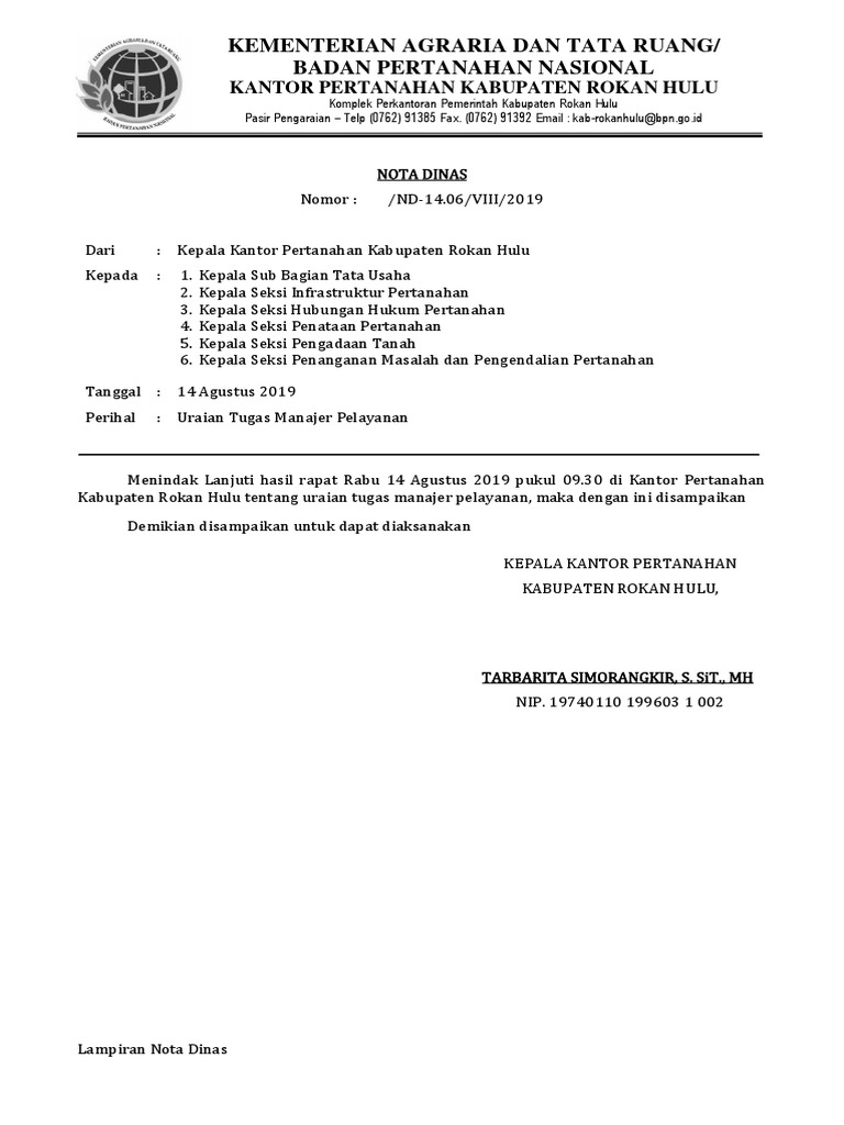 Contoh Nota Dinas Manajer Pelayanan Instansi | PDF