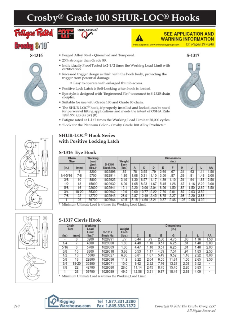 Crosby - S-1316 S-1317 Grade 100 Shur-Loc Hooks Specs | PDF | Screw ...