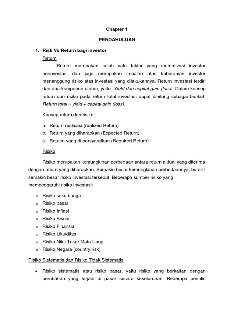 Risk Vs Return Bagi Investor | PDF | Pengelolaan Keuangan & Uang