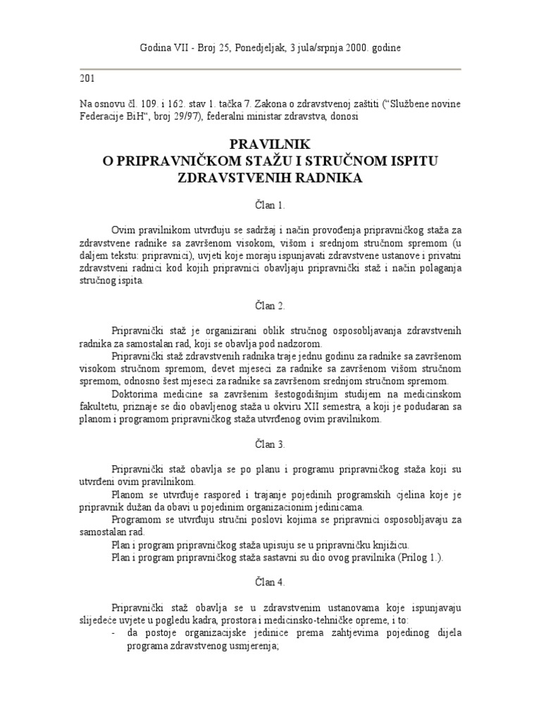 MZ - Pravilnik o Pripravnickom Stazu I Strucnom Ispitu Zdravstvenih ...