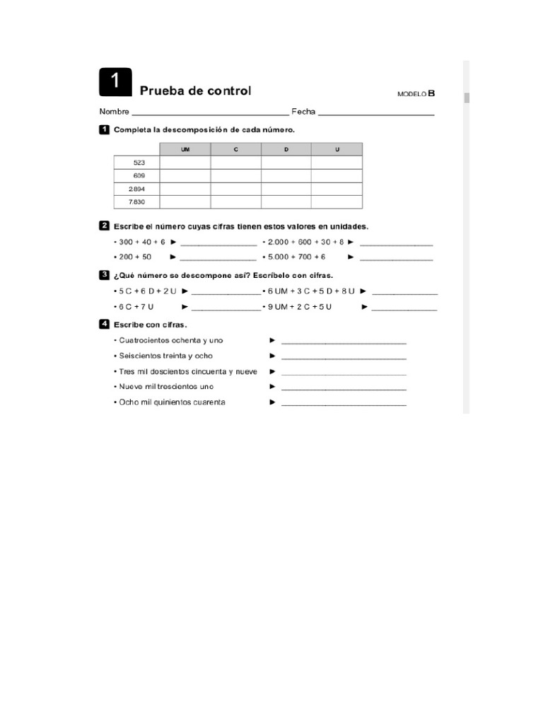 Prueba Unidad 1 Santillana 3 Primaria - Odt | PDF