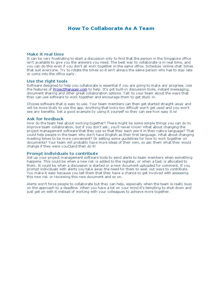 How To Collaborate As A Team | PDF | Project Management | Communication