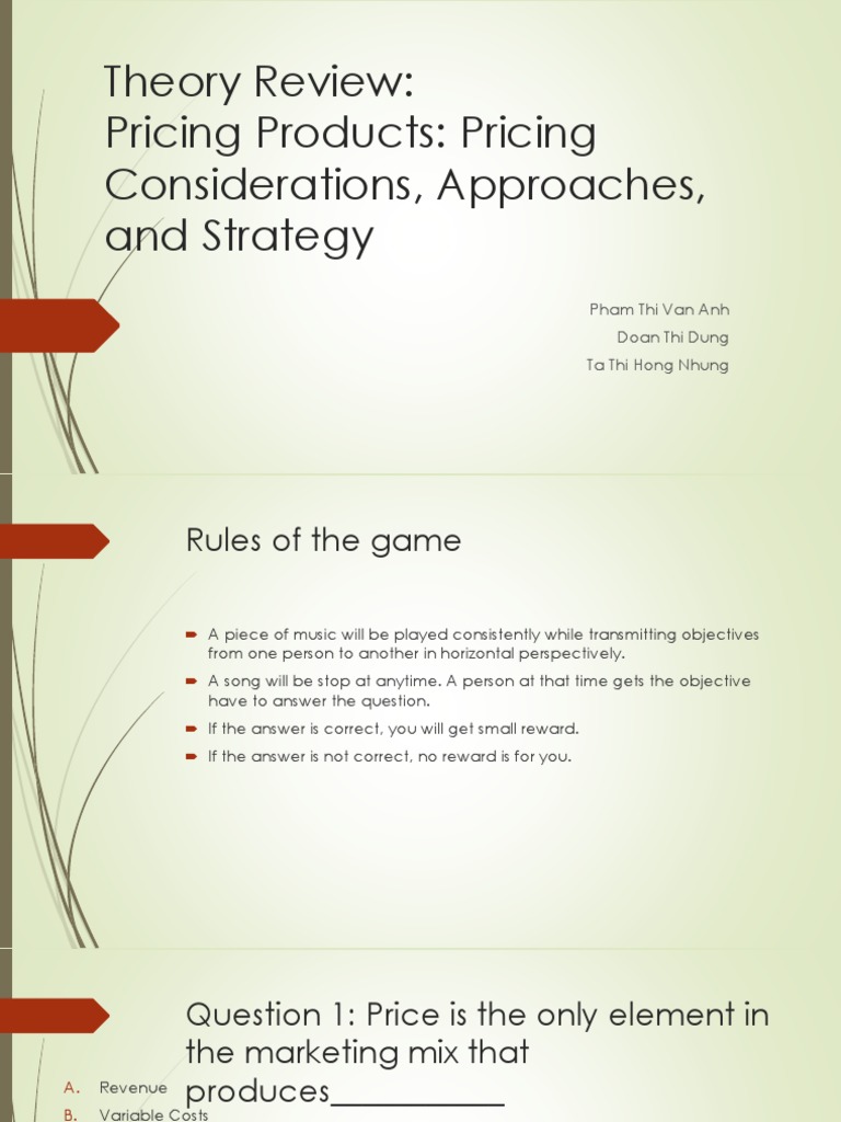 Theory Review: Pricing Products: Pricing Considerations, Approaches ...